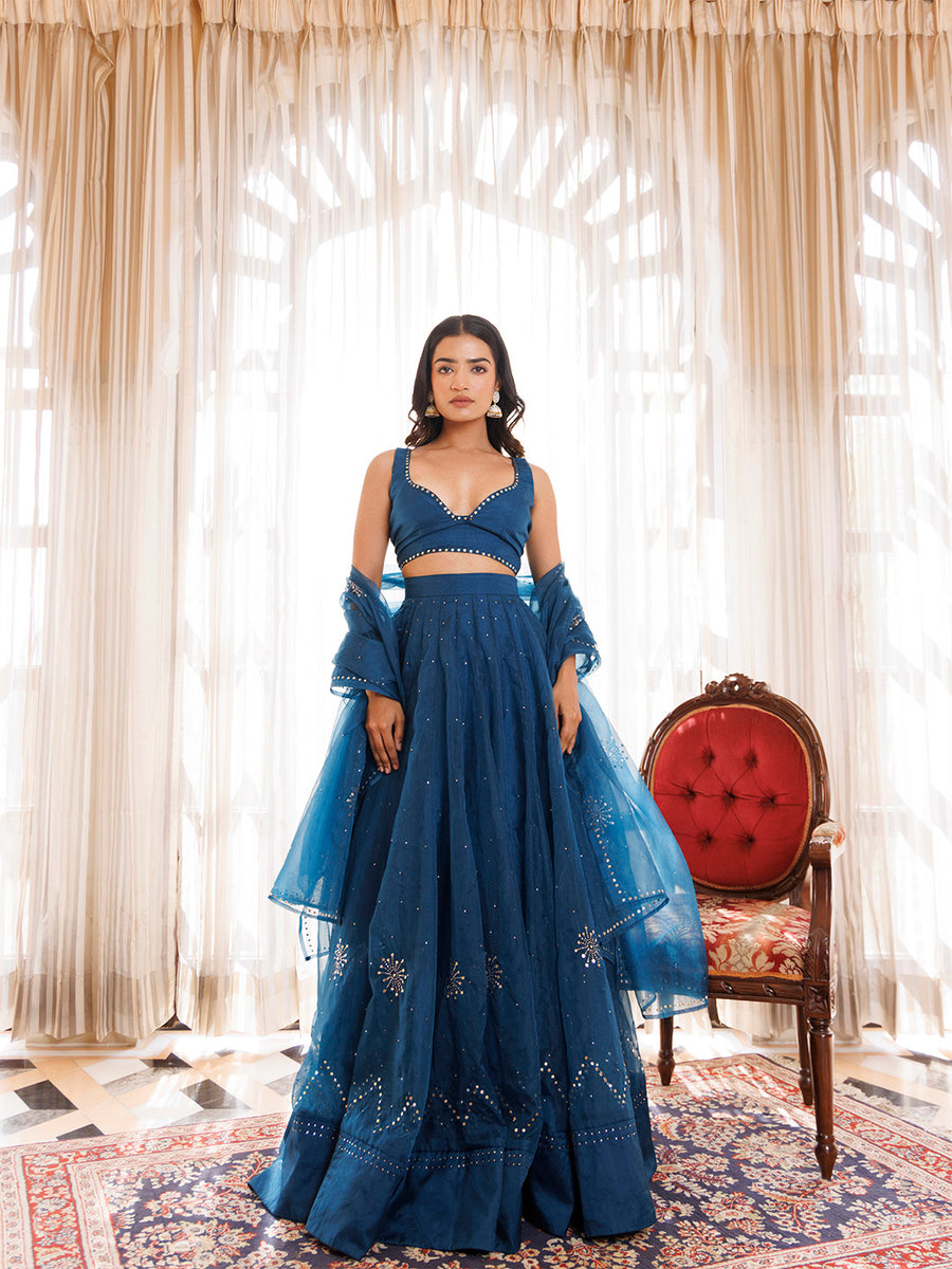 Mosaic Blue Organza Lehenga Set – Ragavi