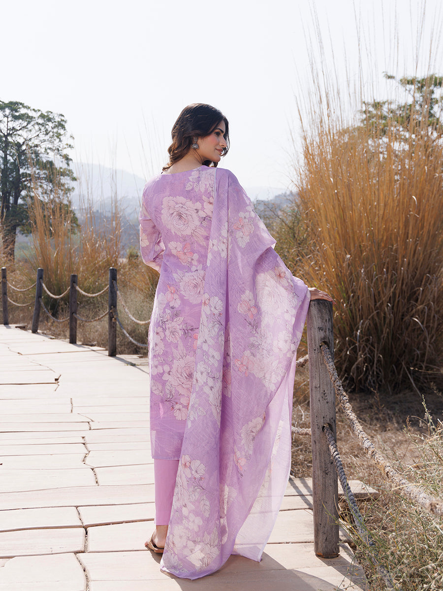 Light Lilac Cotton Linen Suit Set – Ragavi