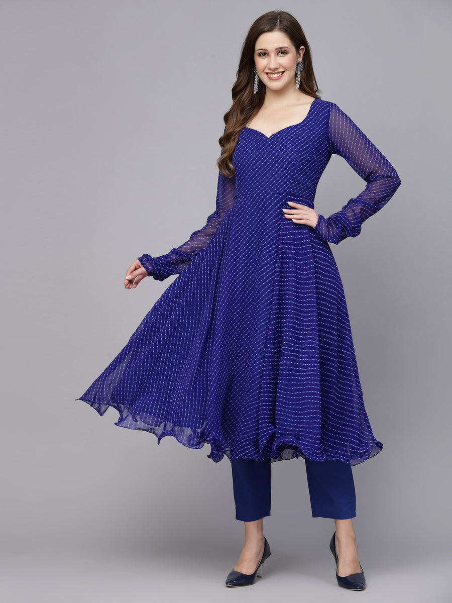 Skydiver Blue Leheriya Kurta Set – Ragavi
