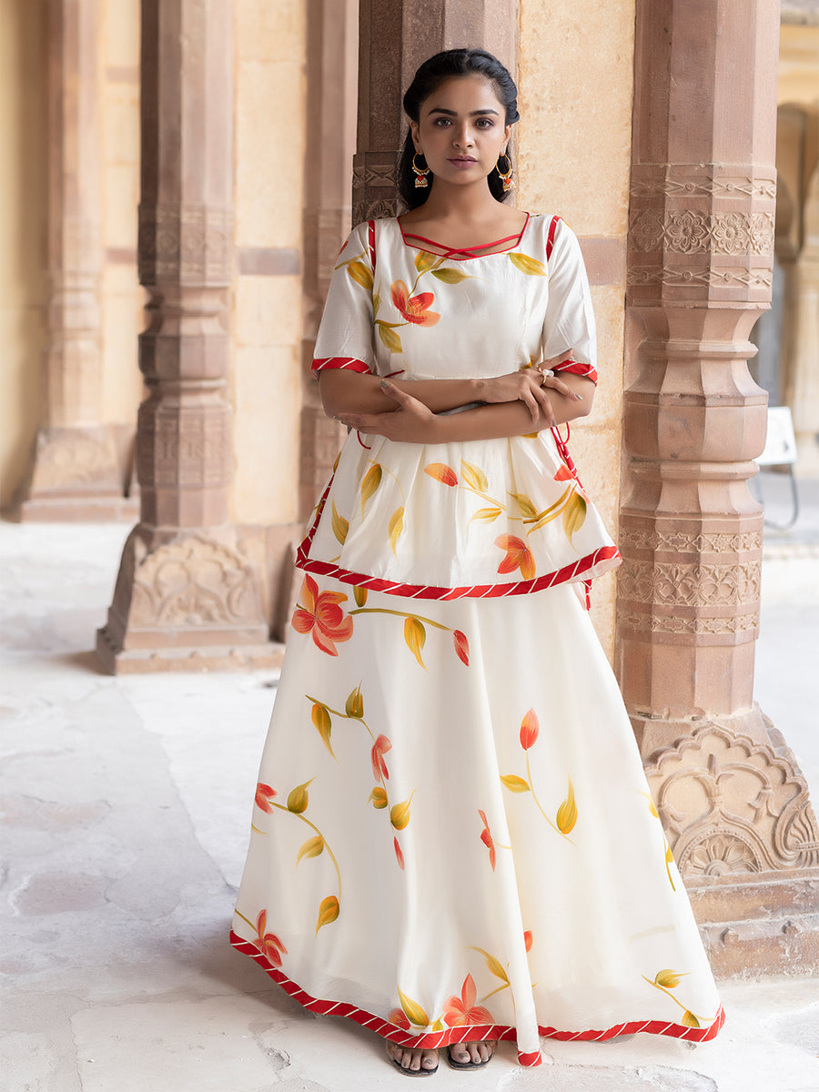Pristine Chanderi Top with Skirt – Ragavi