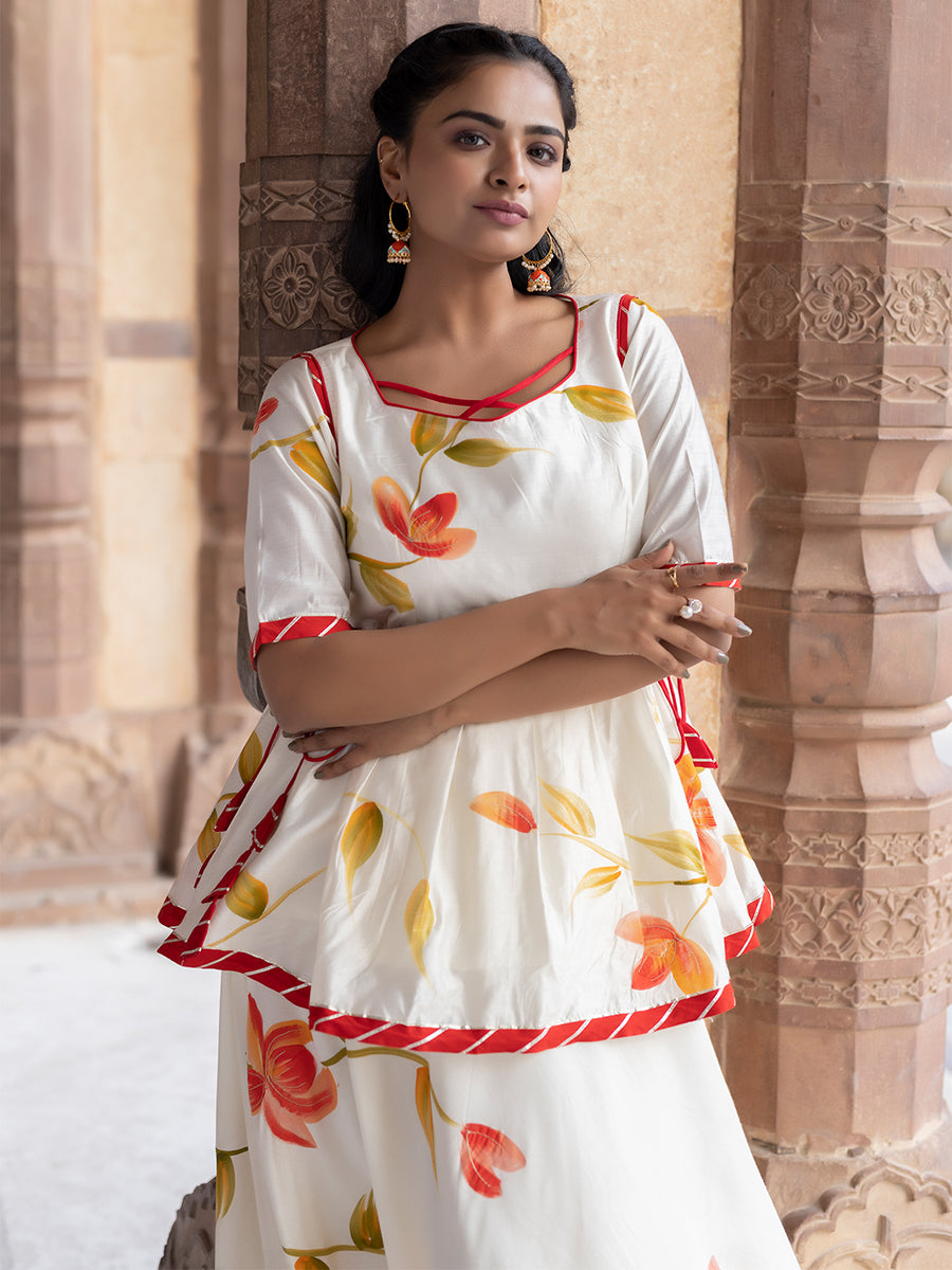 Pristine Chanderi Top with Skirt – Ragavi