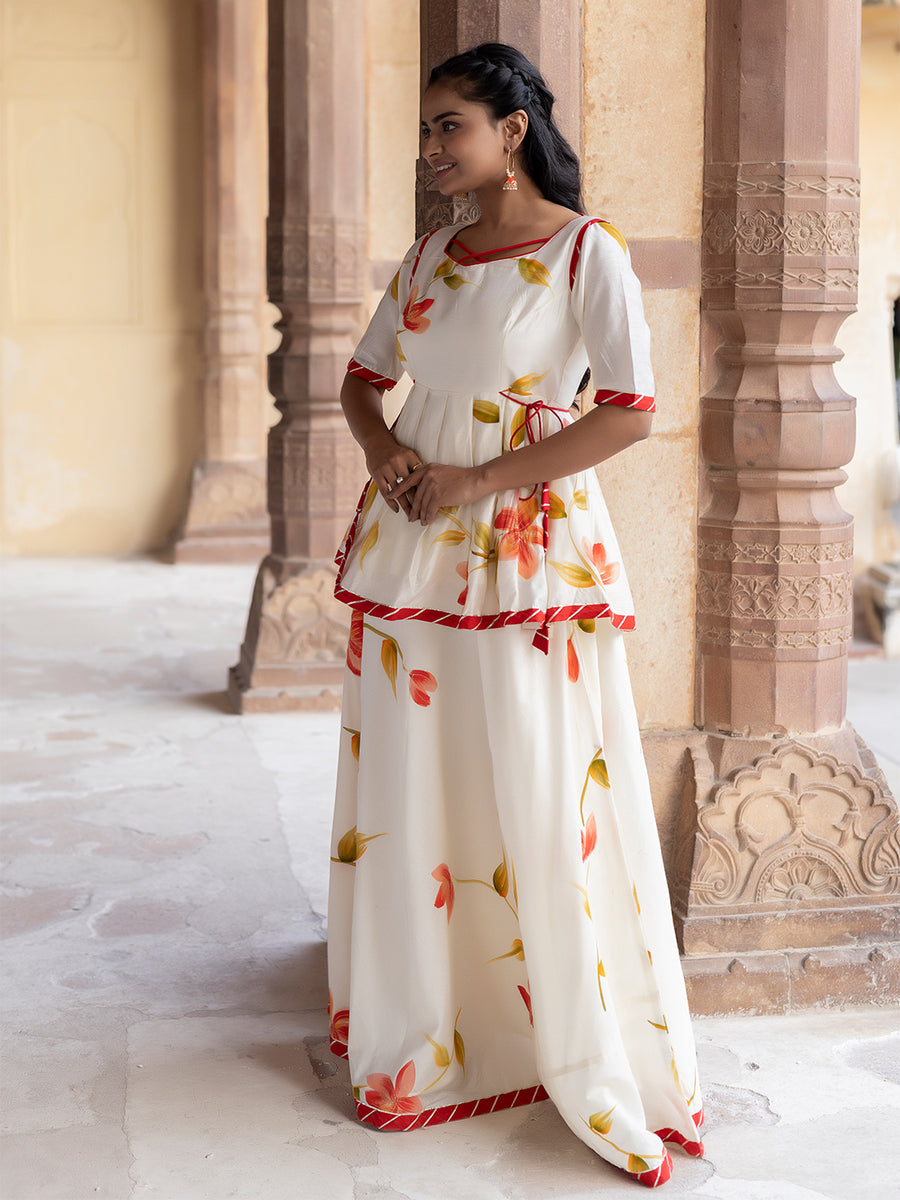 Pristine Chanderi Top with Skirt – Ragavi