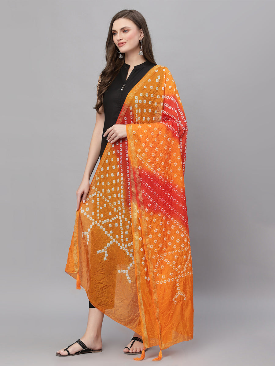 Ragavi Orange Red Bandhej Leheriya Dupatta