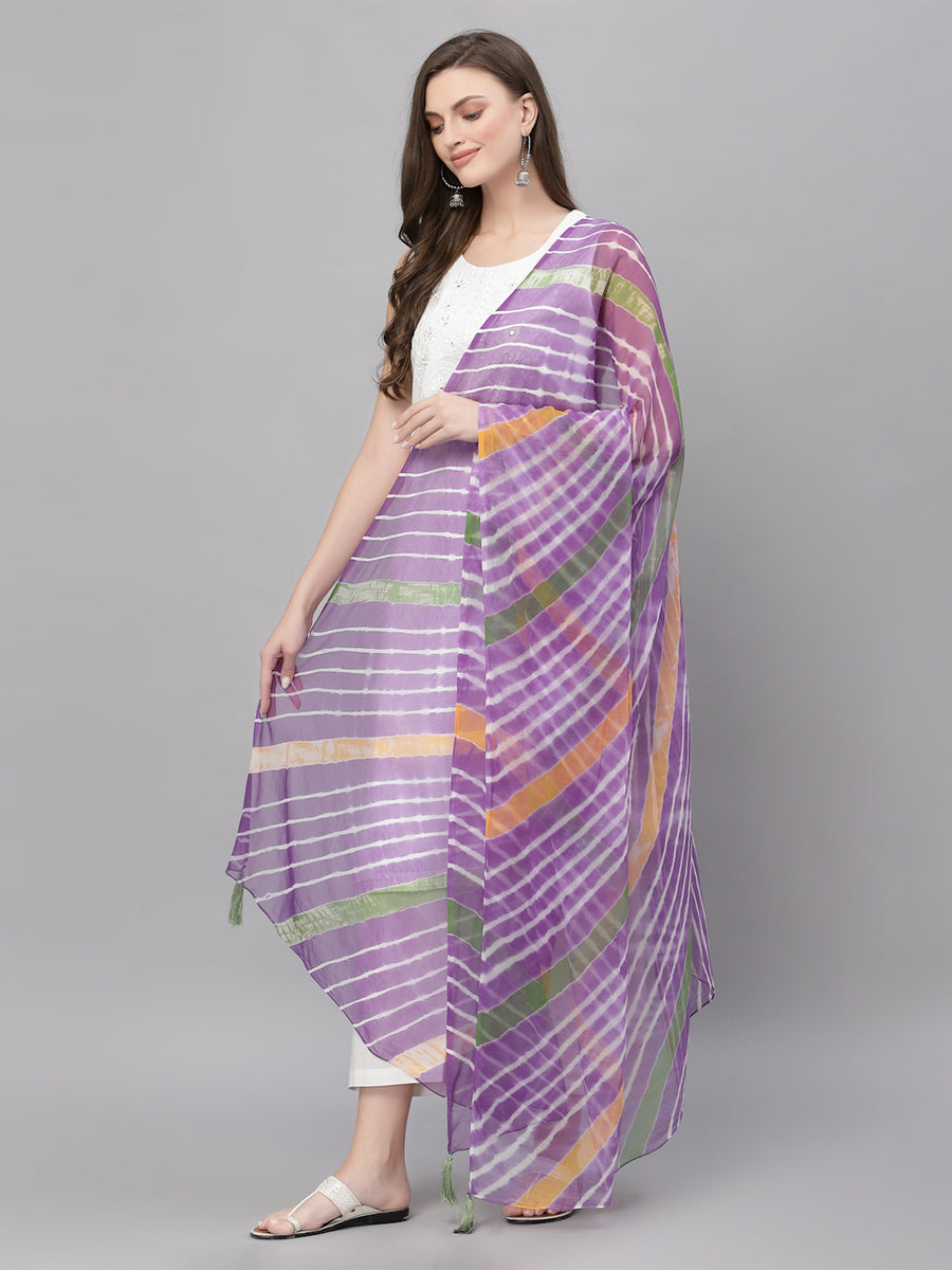 Ragavi Purple Multicolour Leheriya Dupatta