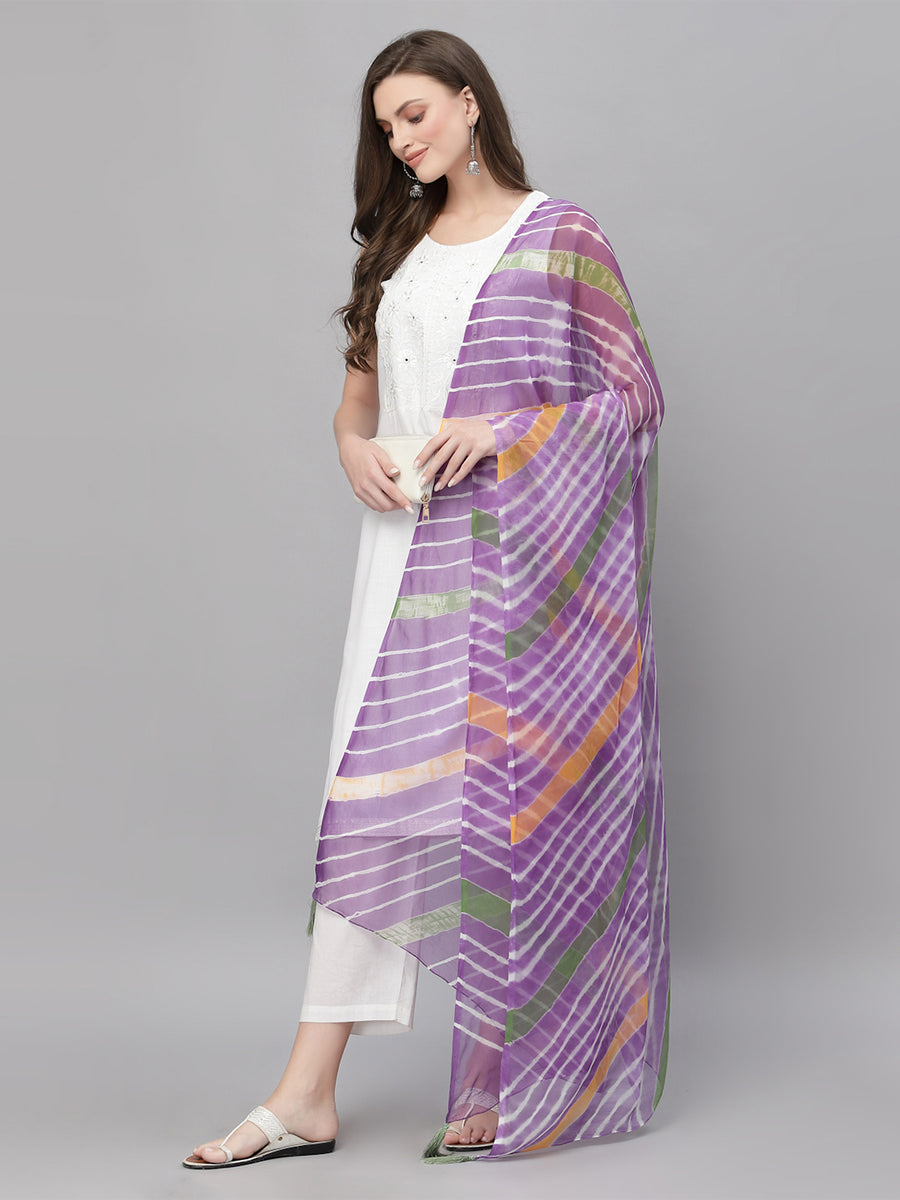 Ragavi Purple Multicolour Leheriya Dupatta
