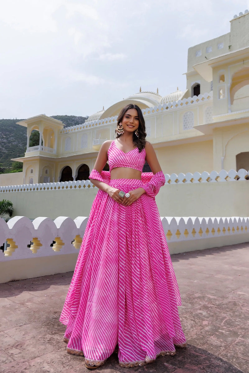 Aurora Pink Leheriya Lehenga Set – Ragavi