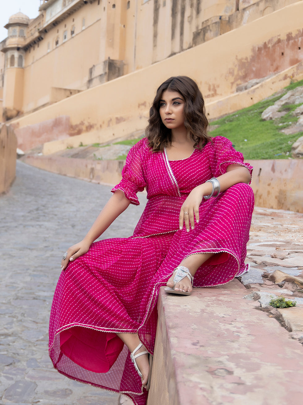 Ayla Pink Leheriya Sharara Set – Ragavi