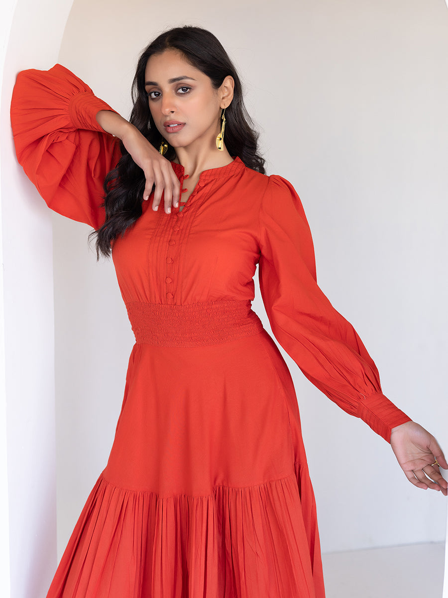 Fiesta Orange Midi Dress – Ragavi