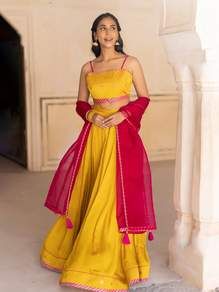 Gold Fusion Solid Mustard Lehenga Set – Ragavi