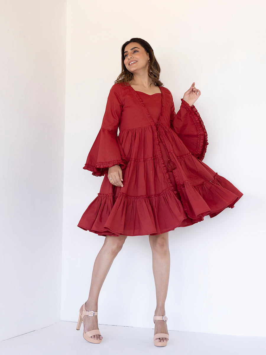Rythmic Rustic Red Frill Dress – Ragavi